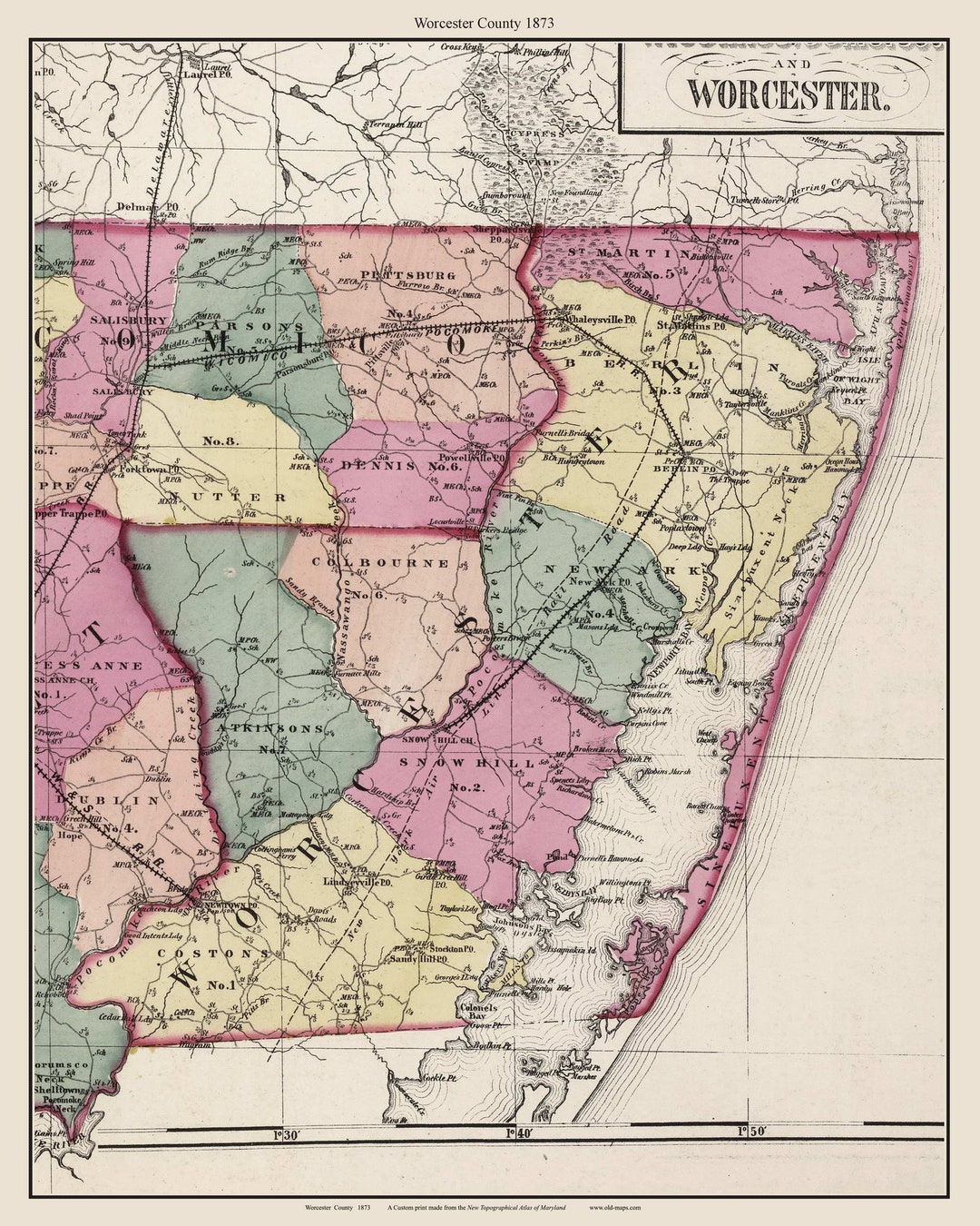 Worcester County 1873 Custom Map Maryland State Atlas - Etsy