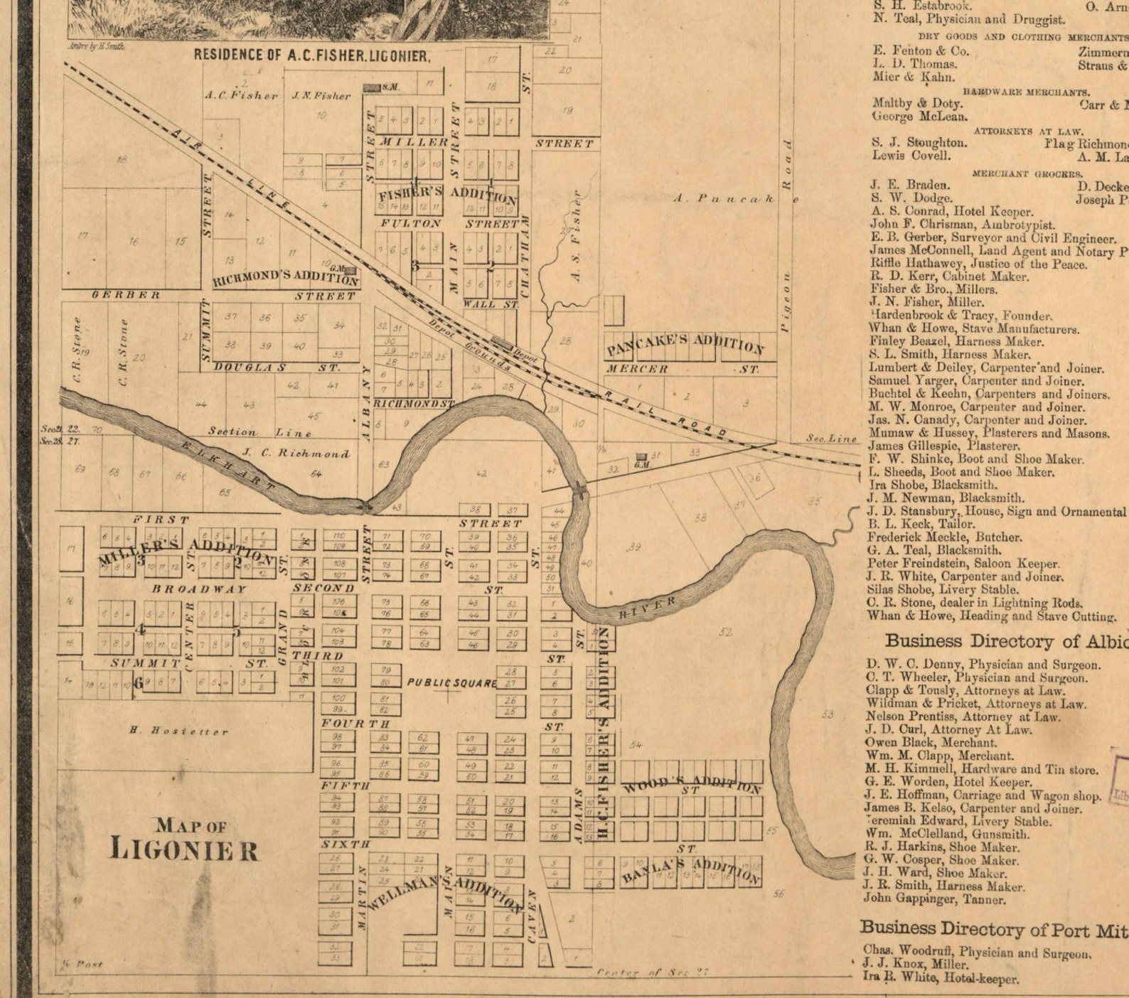 Noble County Indiana 1860 Old Wall Map Reprint With | Etsy