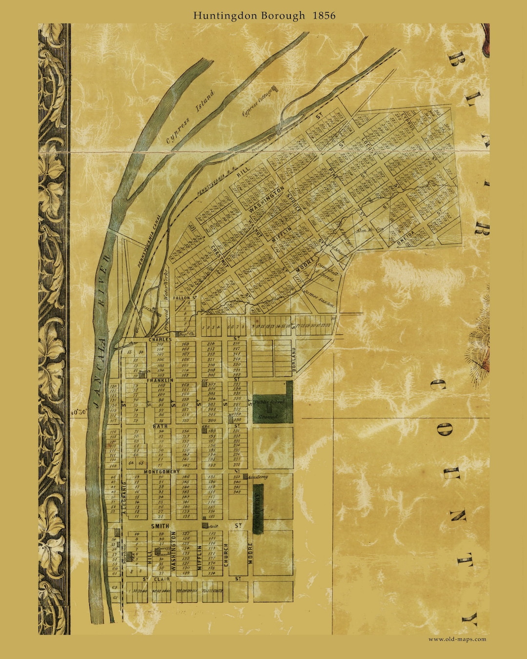 Huntingdon Borough 1856 Old Town Map With Homeowner Names ...