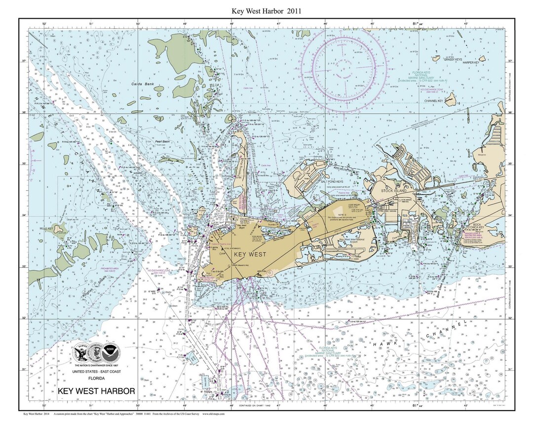 Key West Harbor 2014 - Nautical Map Florida - Custom Print - 11441 FL ...