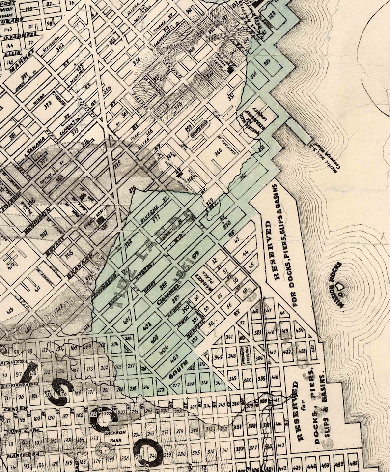 San Francisco Peninsula 1869 Old Survey Map - Some Landowner Names ...