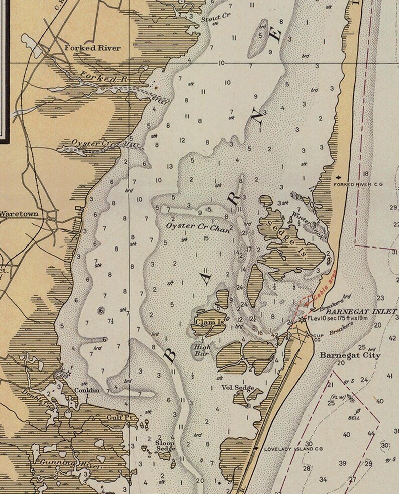 Sea Girt Light to Little Egg Inlet - 1933 Nautical Map Reprint - New ...