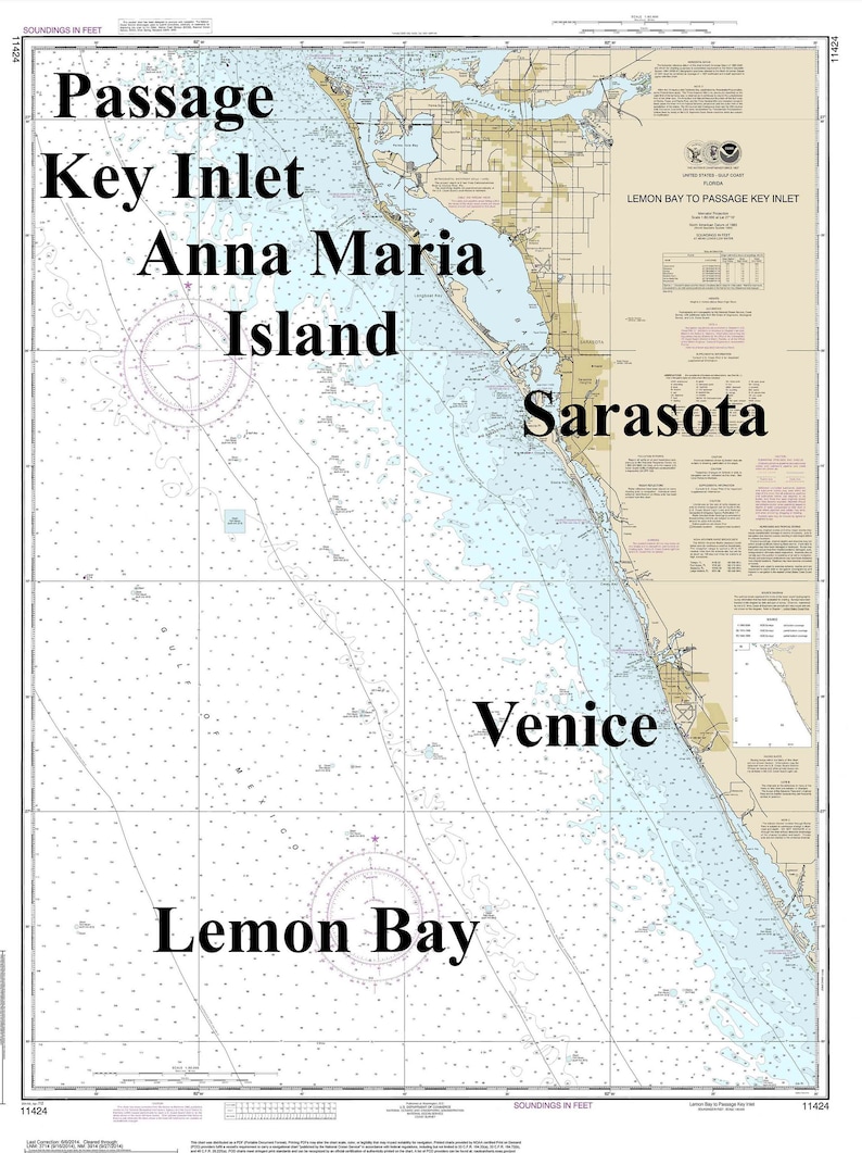 Lemon Bay to Passage Key Inlet 2014 Nautical Map Sarasota - Etsy