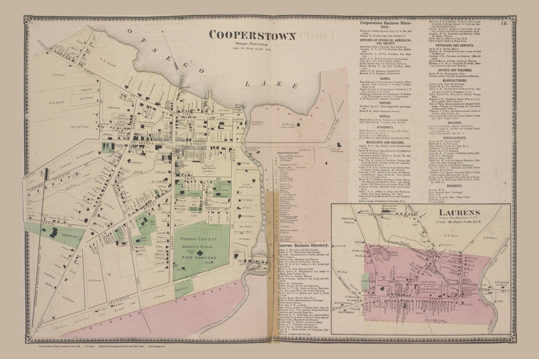 Cooperstown 1868 Old Town Map Reprint Otsego County, New York ...