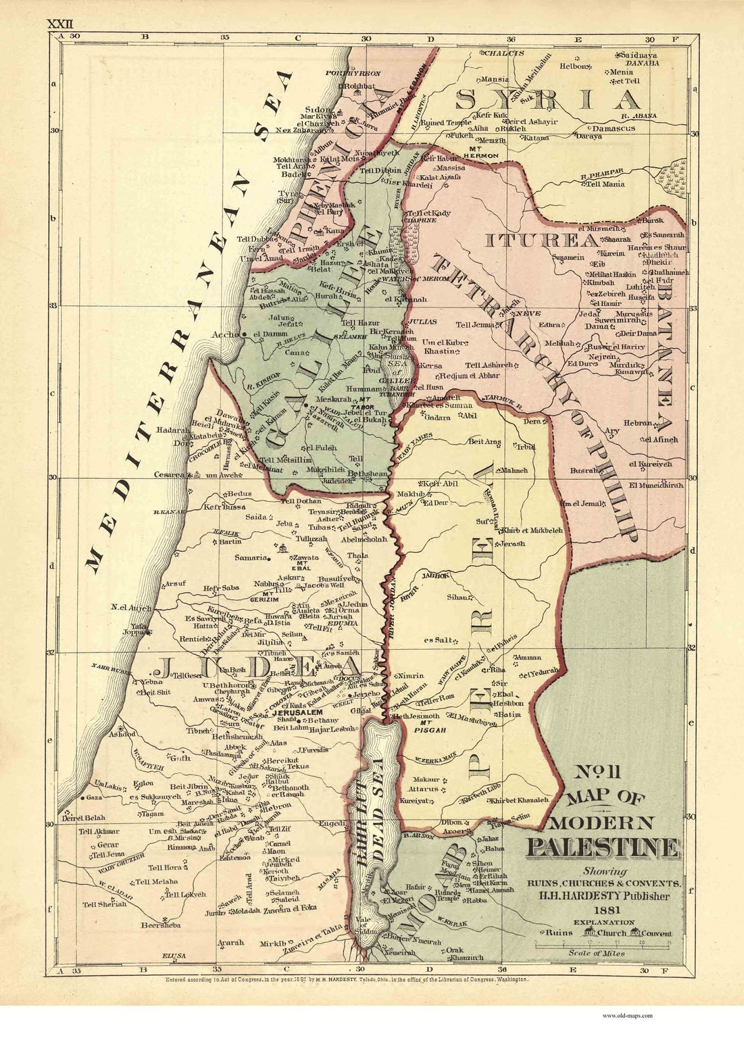 Modern Palestine 1881 Old Map Reprint Middle East Bible Research ...
