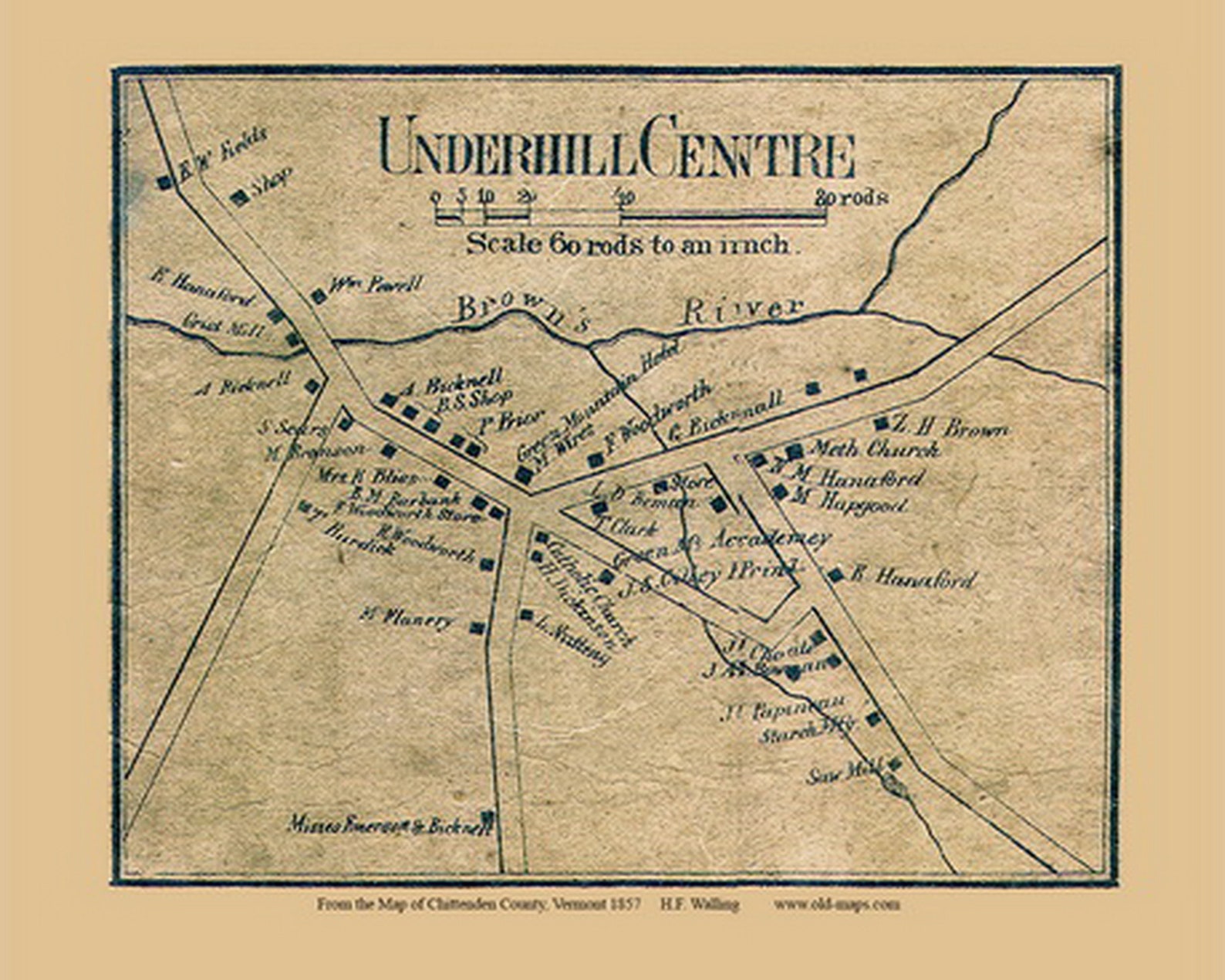Underhill Center 1857 Old Town Map With Homeowner Names - Etsy