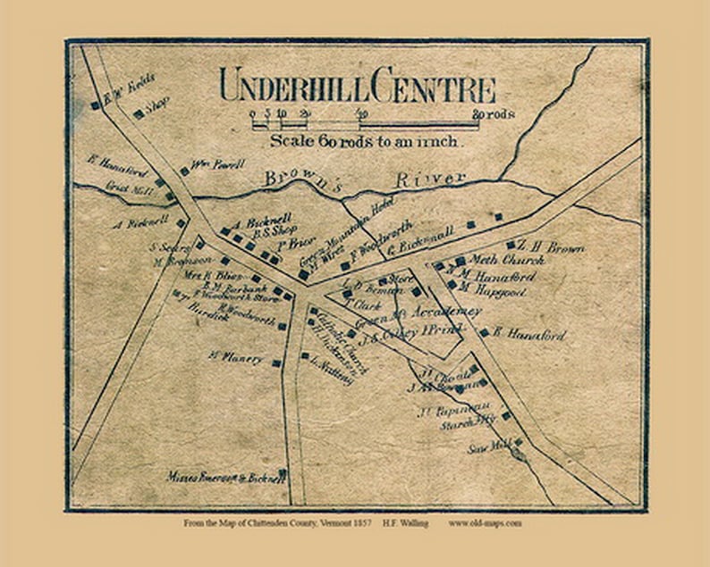 Underhill Center 1857 Old Town Map With Homeowner Names - Etsy