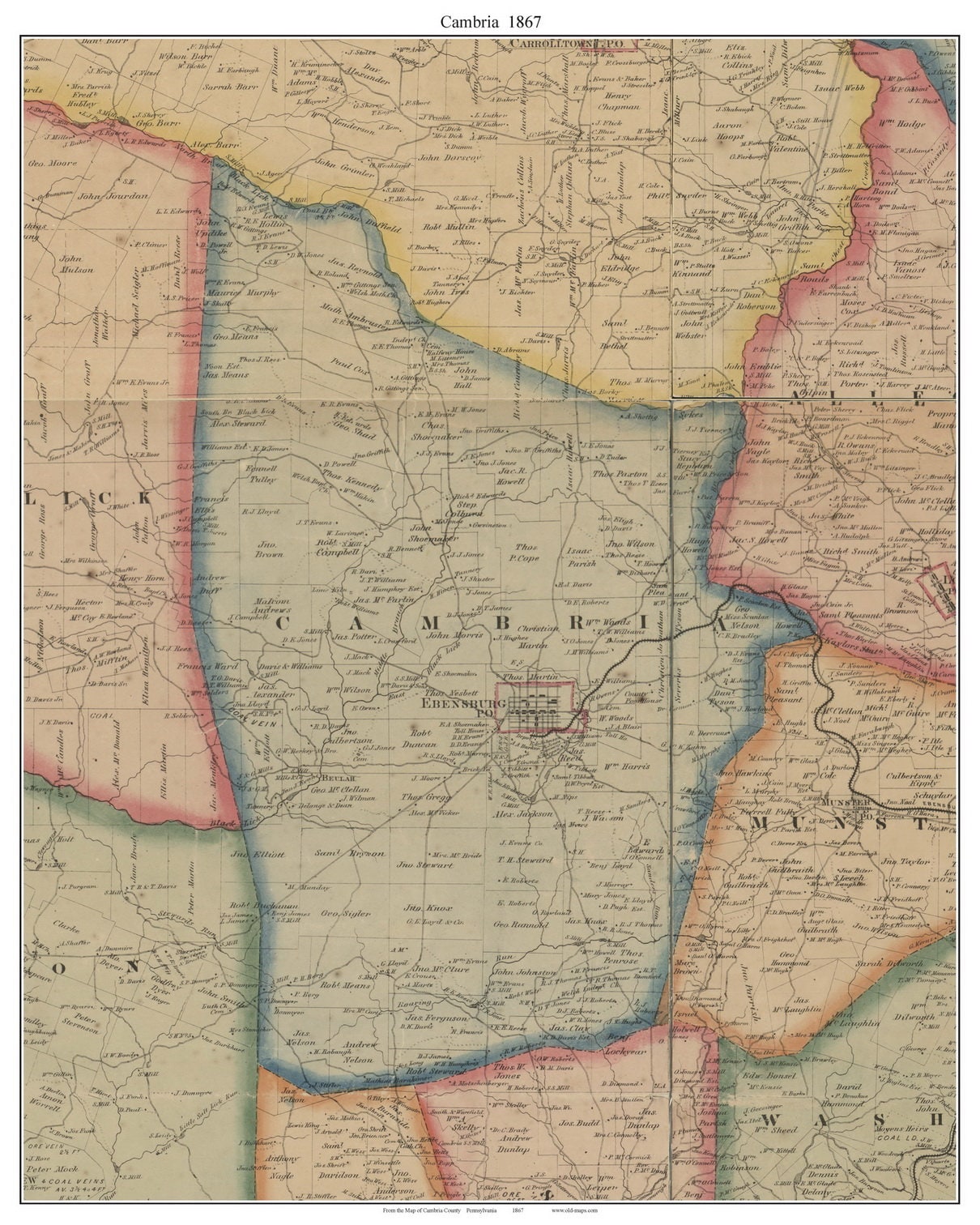 Cambria 1867 Old Town Map Reprint Cambria County, Pennsylvania ...