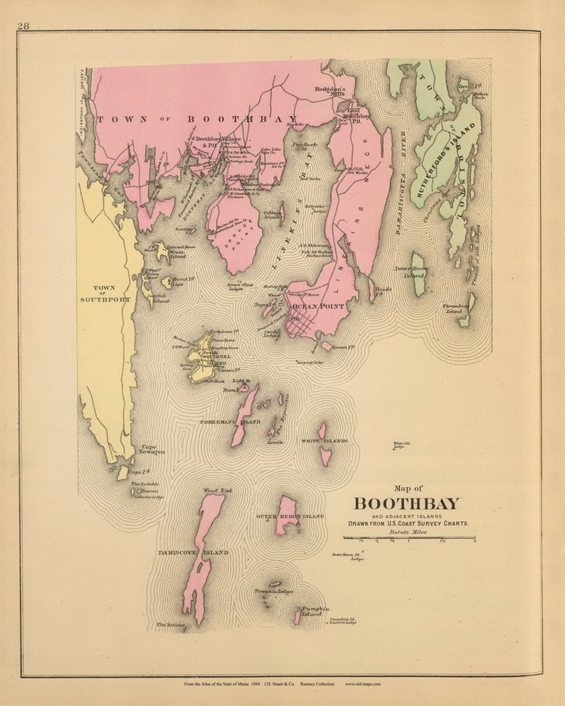 Boothbay 1894 Old Map Reprint Maine State Atlas Stuart 005 - Etsy