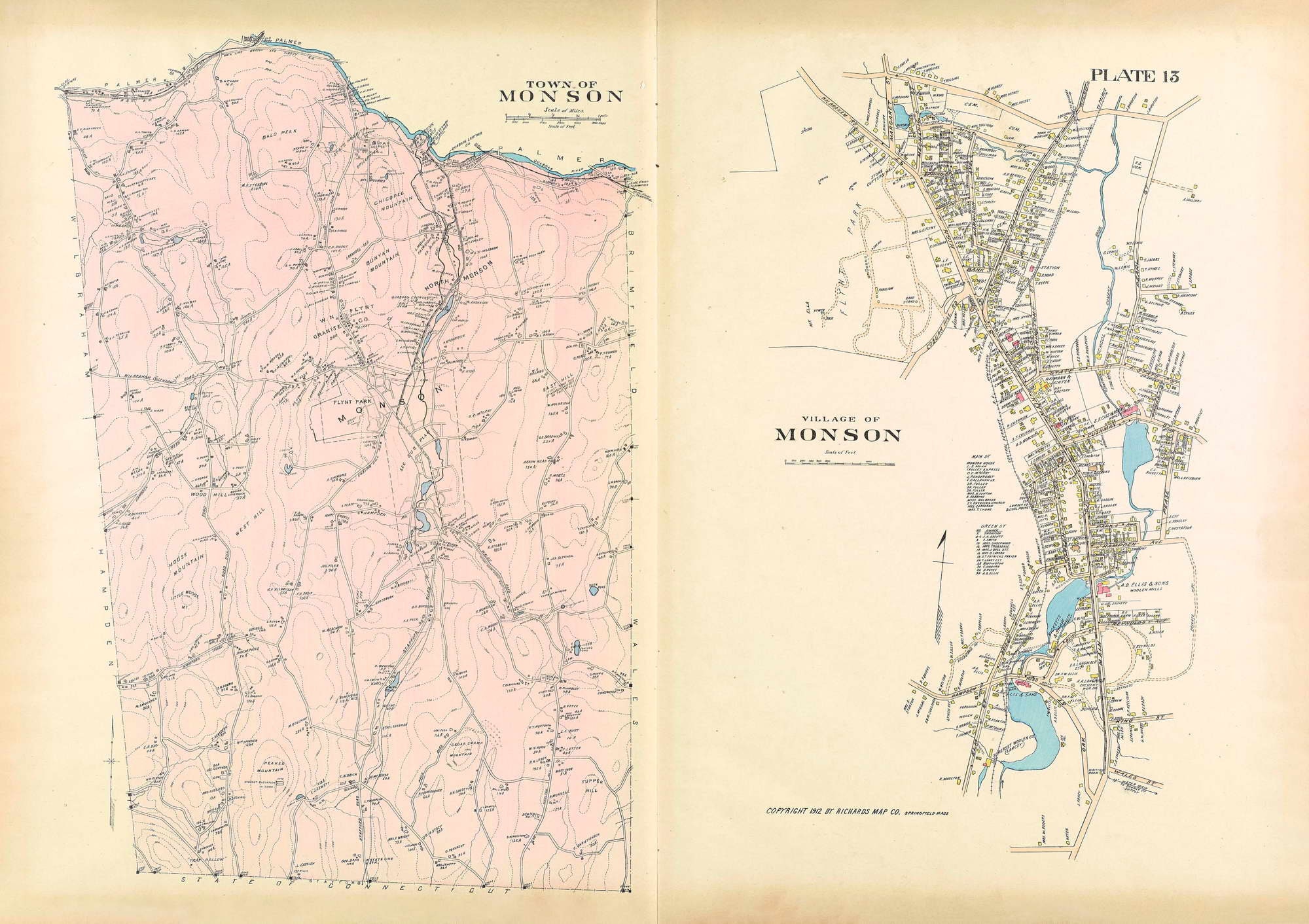 Monson 1912 Old Town Map Reprint Hampden County - Etsy