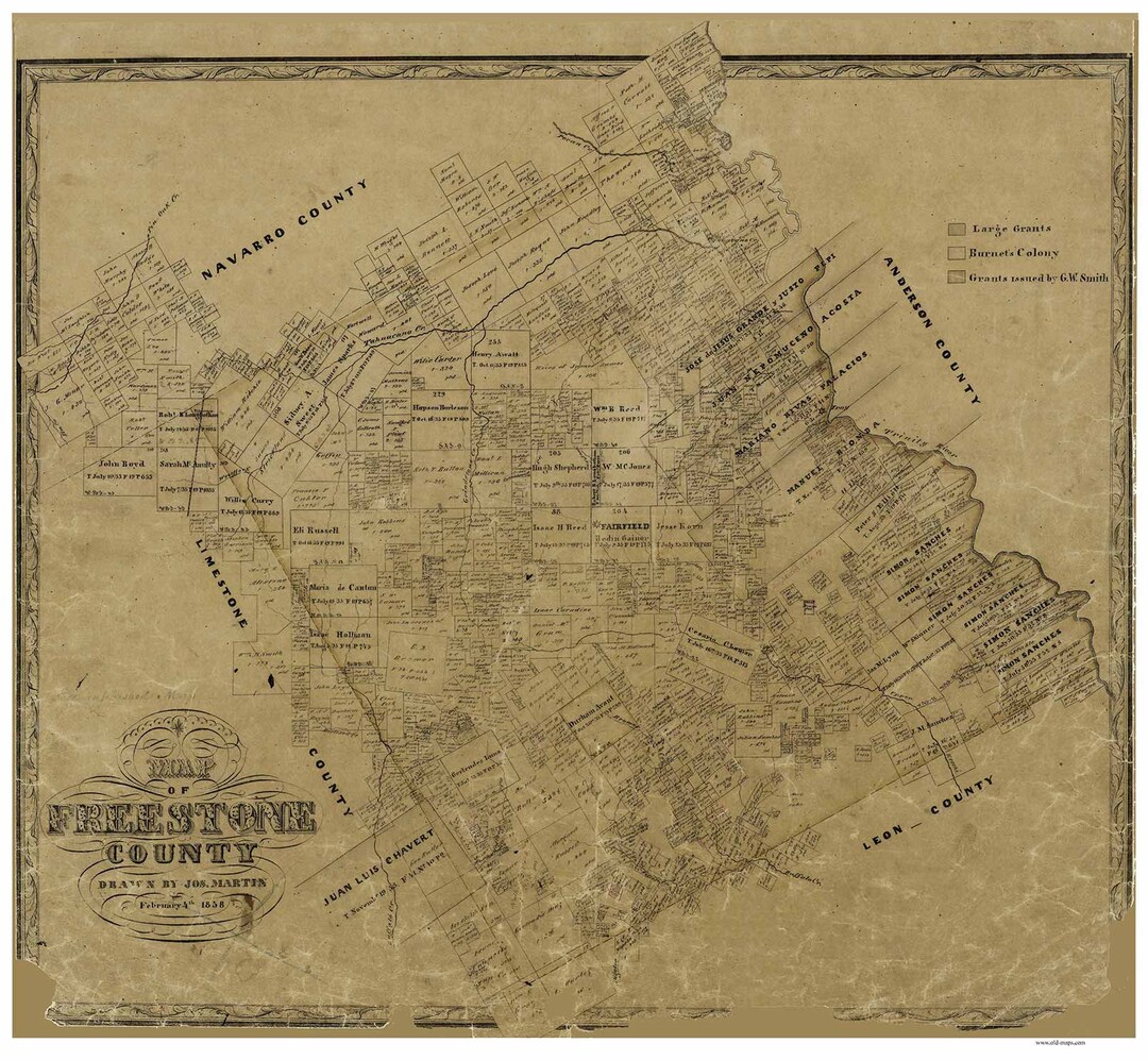 Freestone County, Texas 1858 Old Wall Map Reprint With Land Owners ...