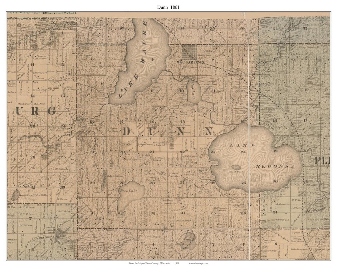 Dunn 1861 - Old Town Map With Homeowner Names - Wisconsin - Reprint ...