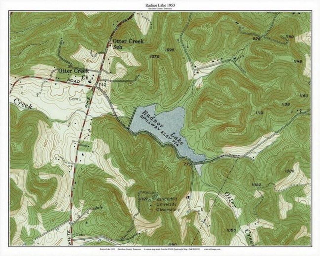 Radnor Lake 1953 Old Topo Map Custom Composite USGS Reprint Tennessee ...