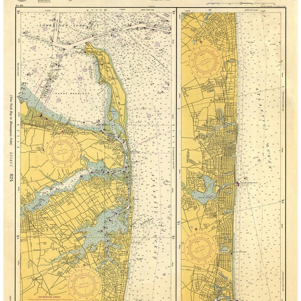 Nautical Map New Jersey Sandy Hook Bay - Etsy