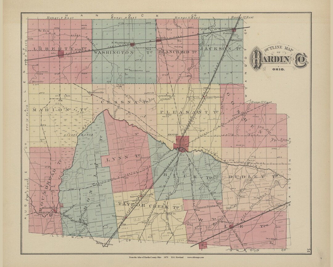 Hardin County 1879 - Old Town Map Reprint - Ohio - Homeowner Names ...