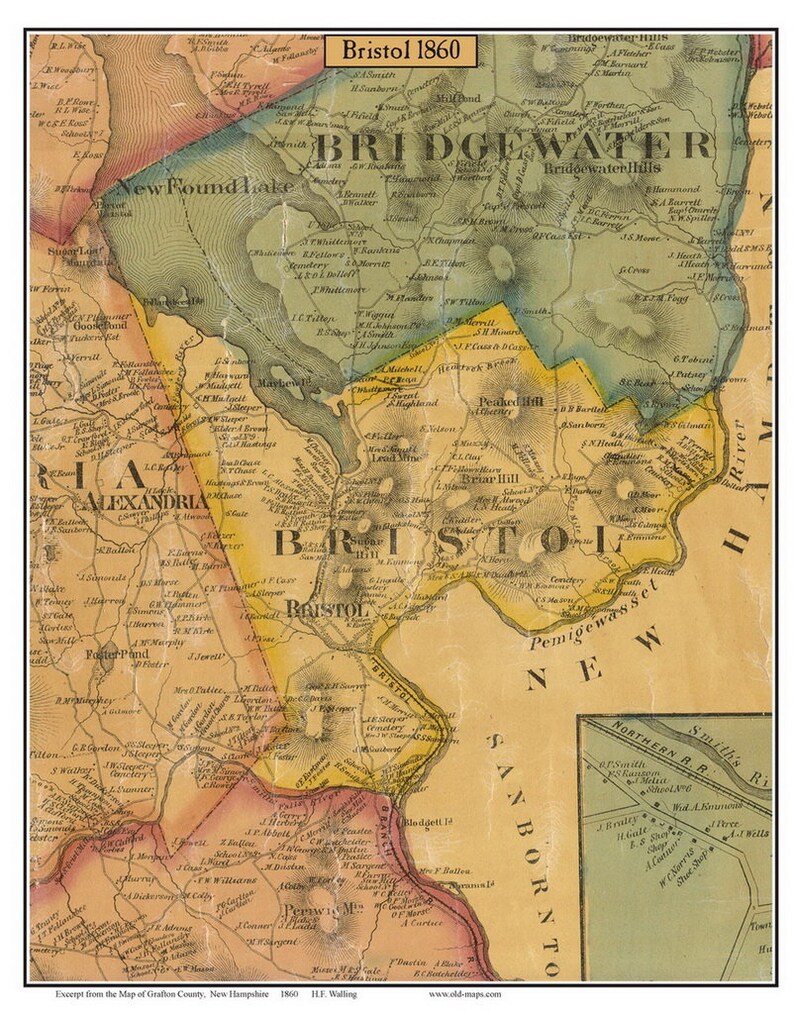 Bristol 1860 Old Town Map With Homeowner Names New Hampshire - Etsy