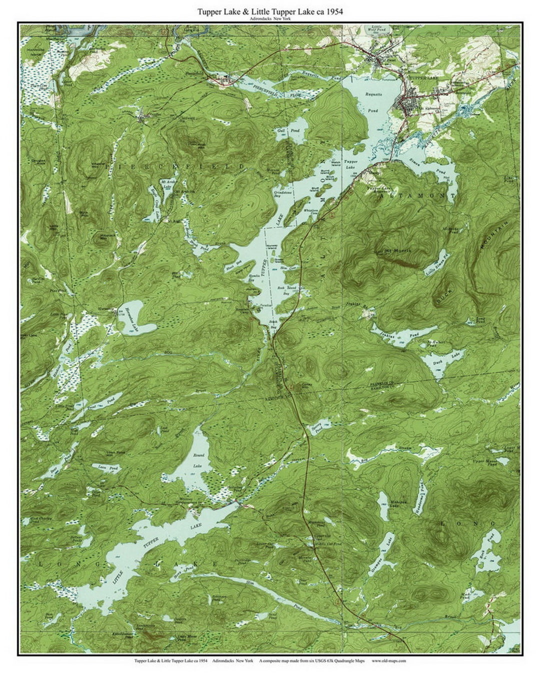 Tupper Lake and Little Tupper Lake 1954 USGS Old Topographic Map ...
