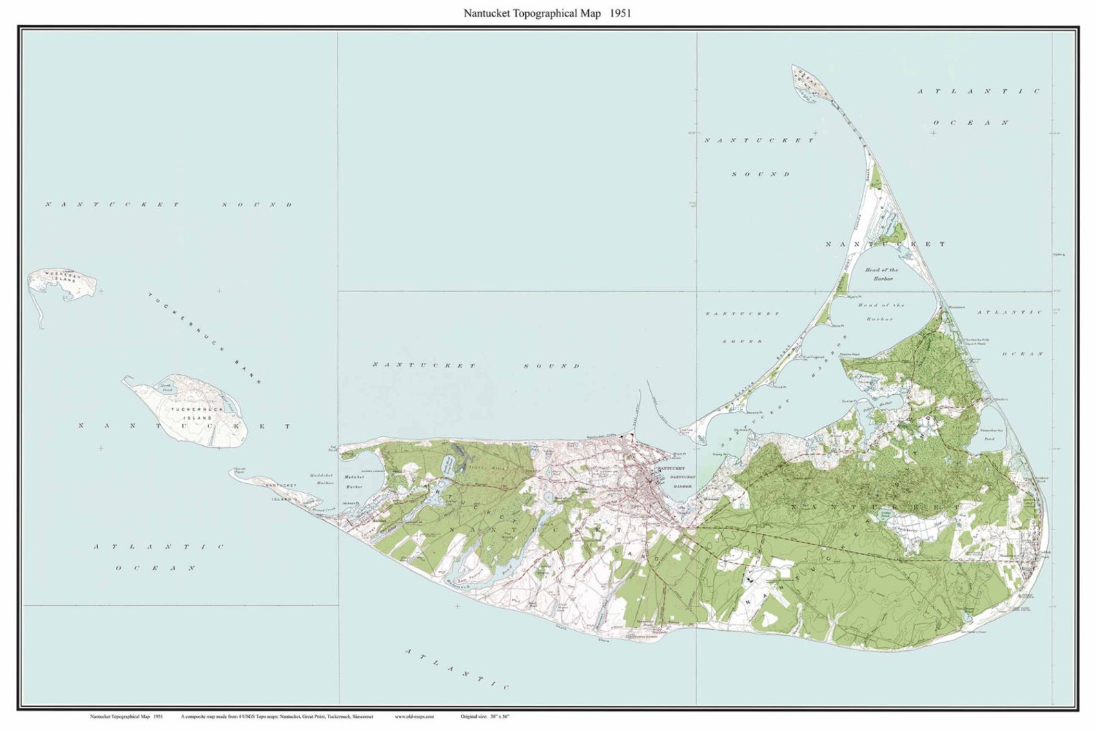 Nantucket 1951 Old Topographical Map Massachusetts USGS - Reprint ...