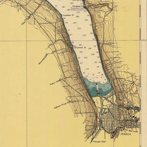 Cayuga & Seneca Lakes New York 1942 Nautical Map Reprint - Great Lakes ...
