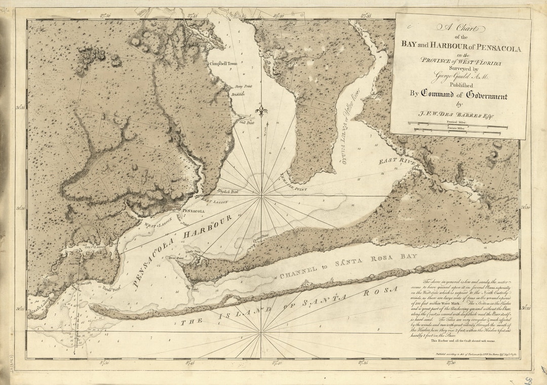Pensacola Harbor 1780 Map - Revolutionary War Survey by British Navy ...