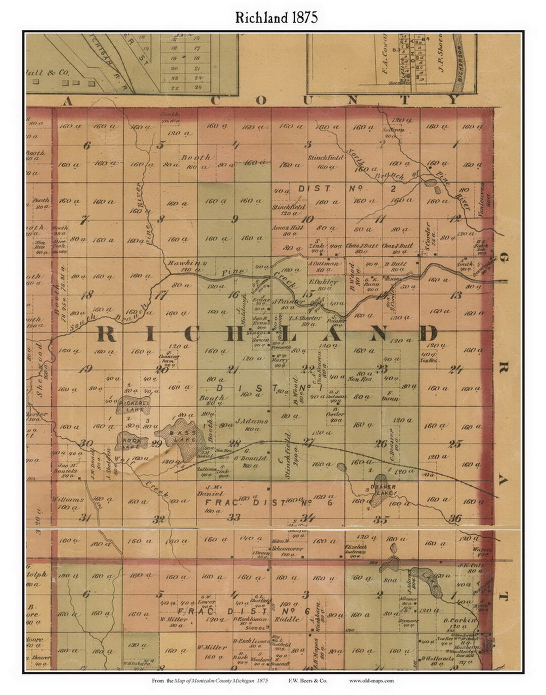 Richland 1875 Old Town Map With Homeowner Names - Michigan - Reprint ...