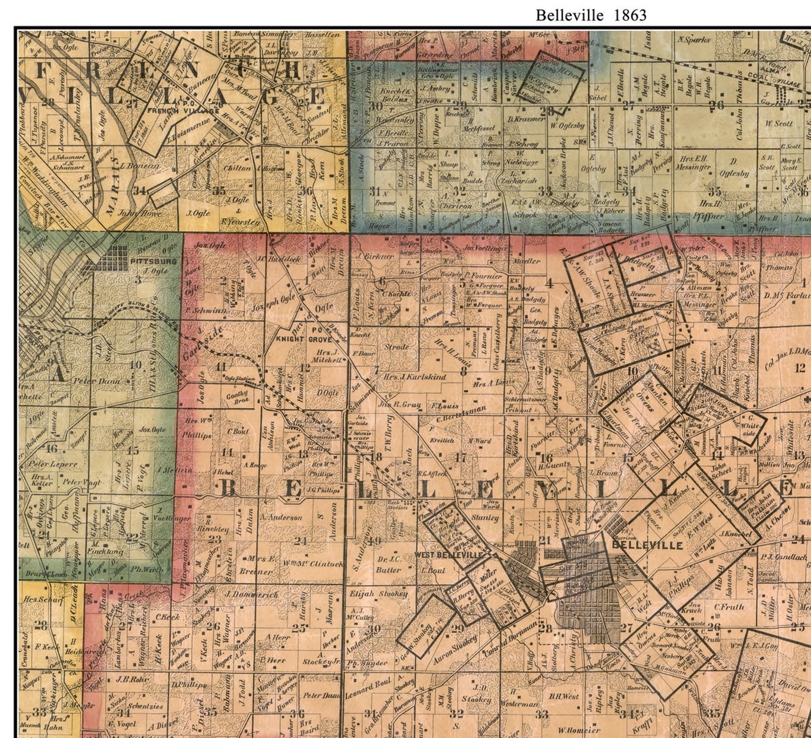 Belleville Illinois 1863 Old Town Map Custom Print Saint | Etsy