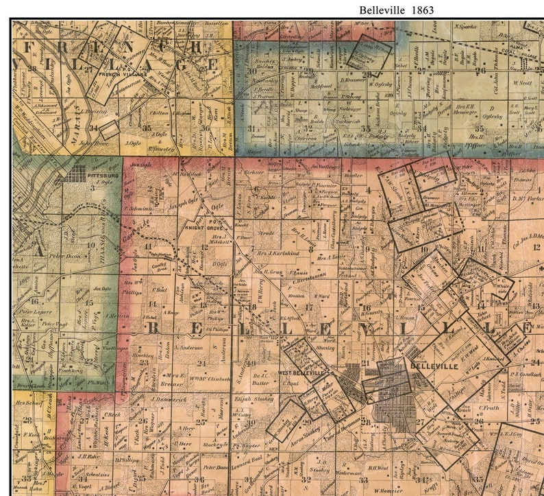 Belleville Illinois 1863 Old Town Map Custom Print Saint - Etsy