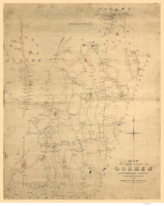 Goshen Connecticut 1852 Old Map Reprint Homeowners Names | Etsy