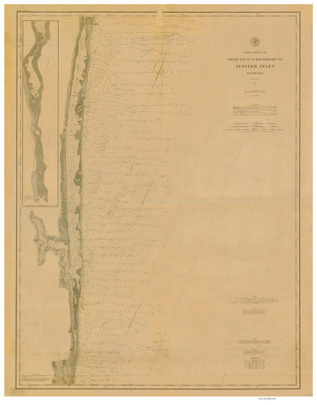 Jupiter Inlet - 1887 Nautical Map Reprint -florida - 80000 AC Chart 163 ...