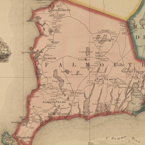 Cape Cod 1858 Map - Wall Map Reprint With Homeowner Names - Barnstable ...
