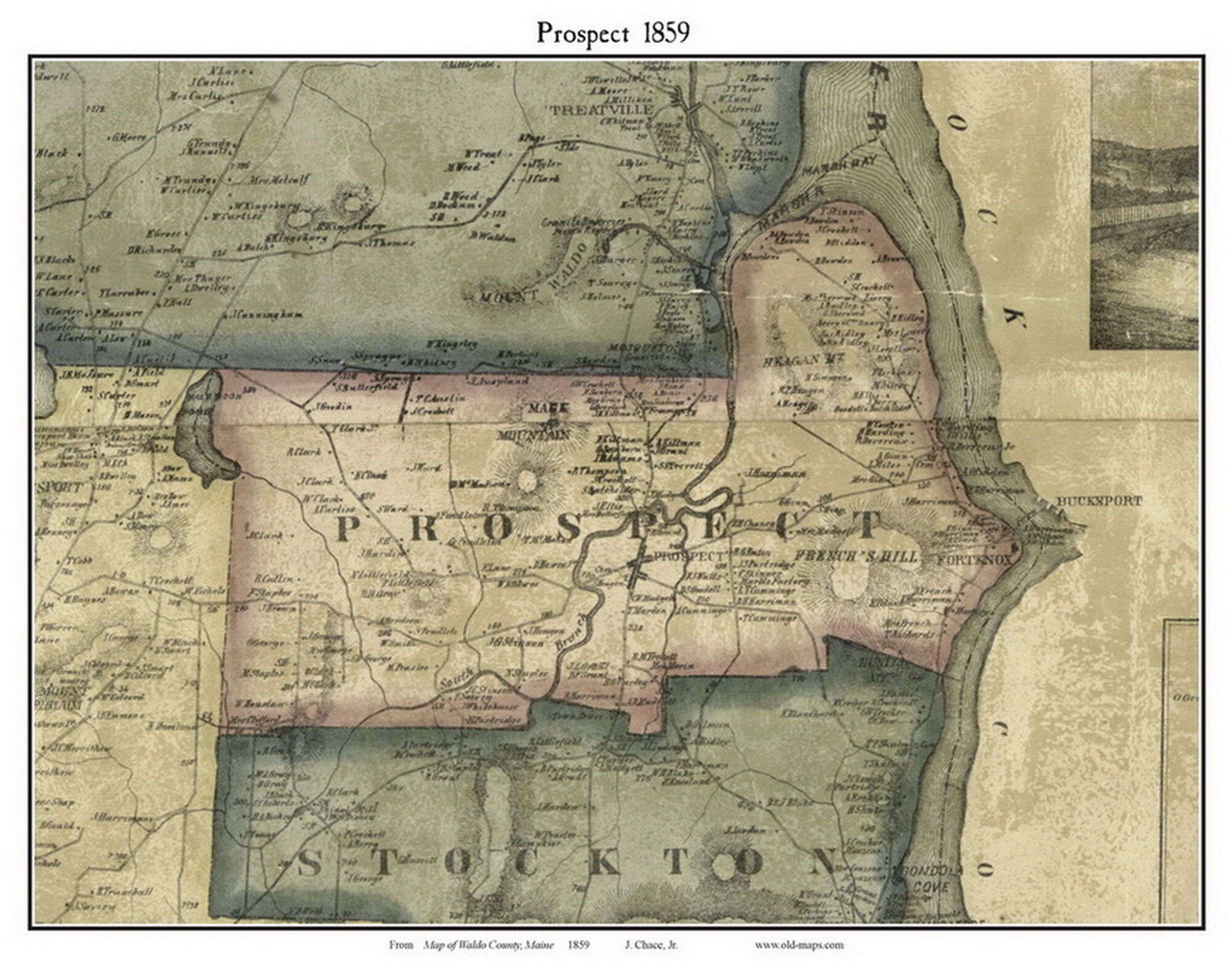 Prospect 1859 Old Town Map With Homeowner Names Maine - Etsy