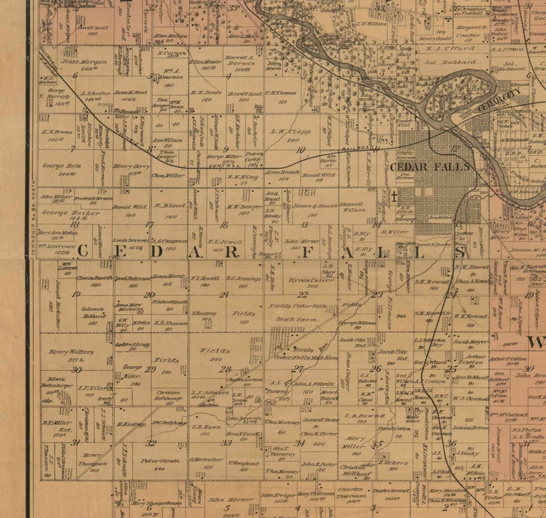 Black Hawk County Iowa 1887 - Old Wall Map Reprint With Landowner Names ...