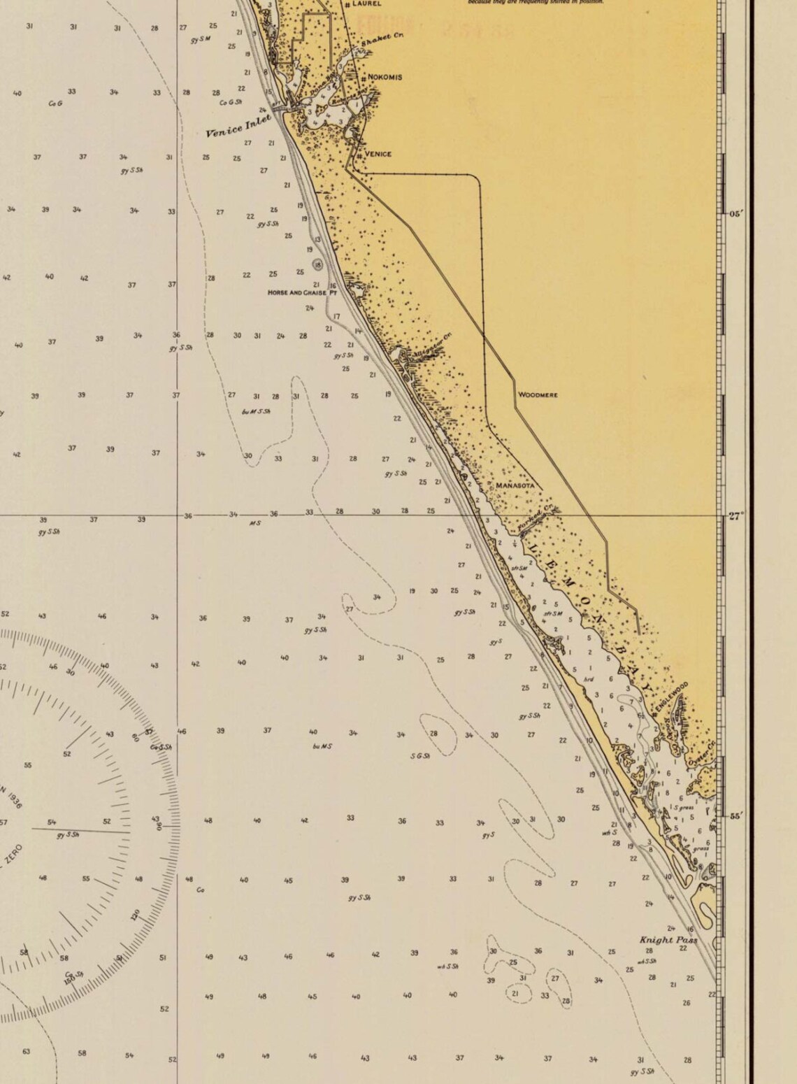 Lemon Bay to Passage Key Inlet 1930 Nautical Map Sarasota | Etsy