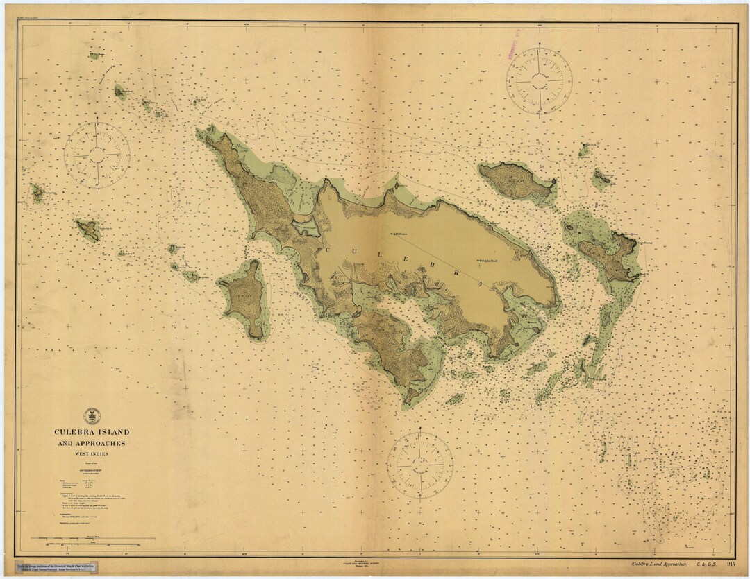 Isla De Culebra 1914 Nautical Map Reprint AC Harbors PRV - Etsy