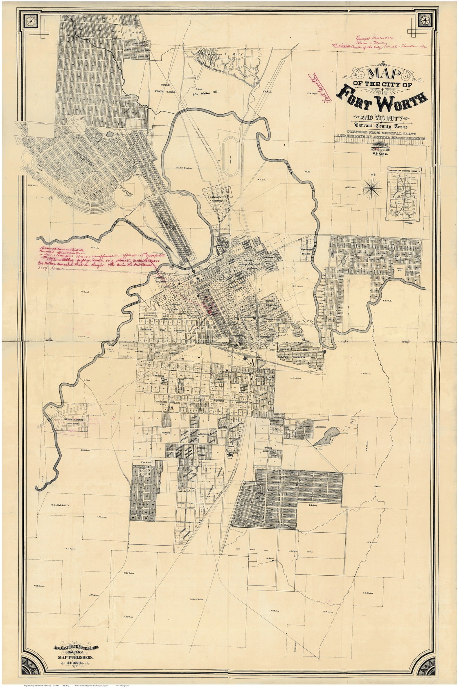 Fort Worth Ca. 1880 Old Map Reprint Landowners Names | Etsy