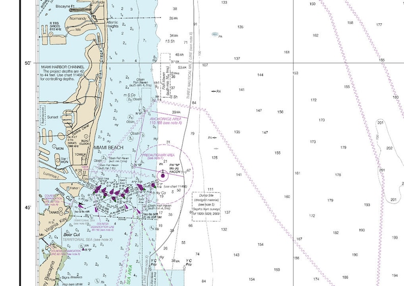 Straits of Florida 2014 Old Nautical Map Miami Beach Bimini - Etsy