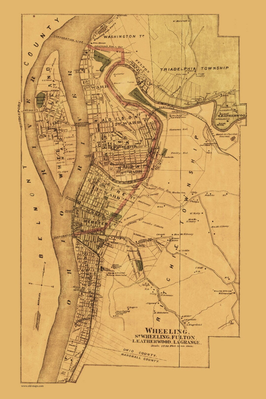 Wheeling 1871 - Old Town Map With Homeowner Names - Fulton - West ...