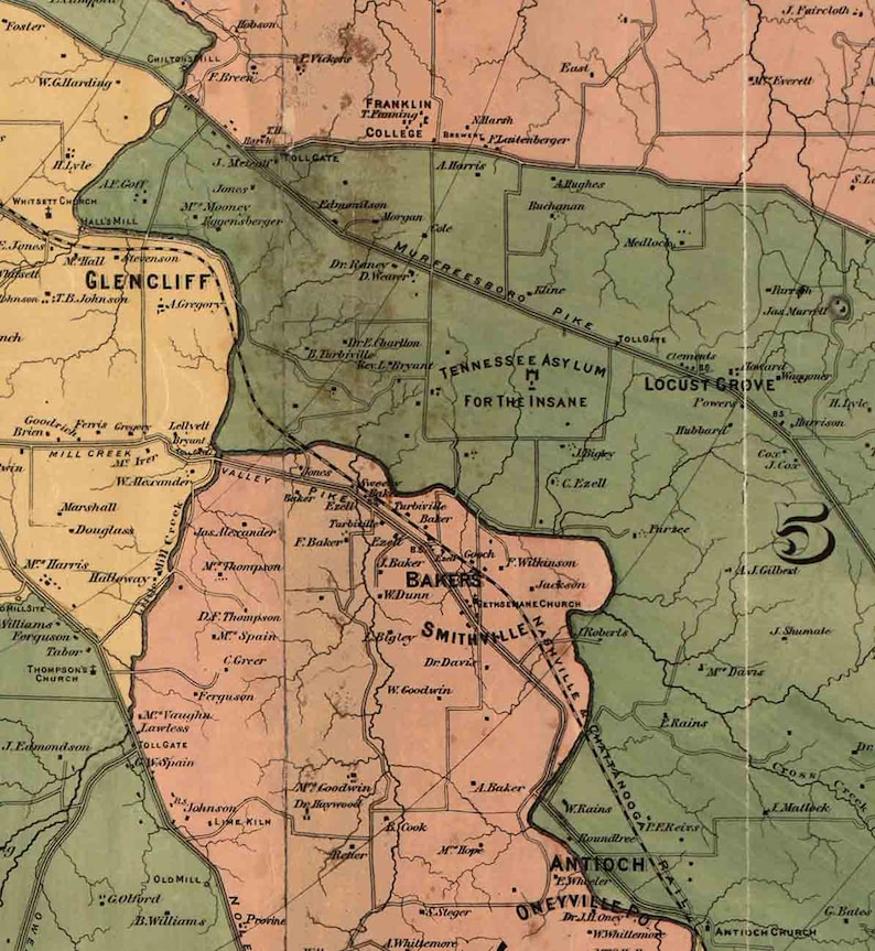 Davidson County Tennessee 1871 Old Wall Map Reprint With | Etsy
