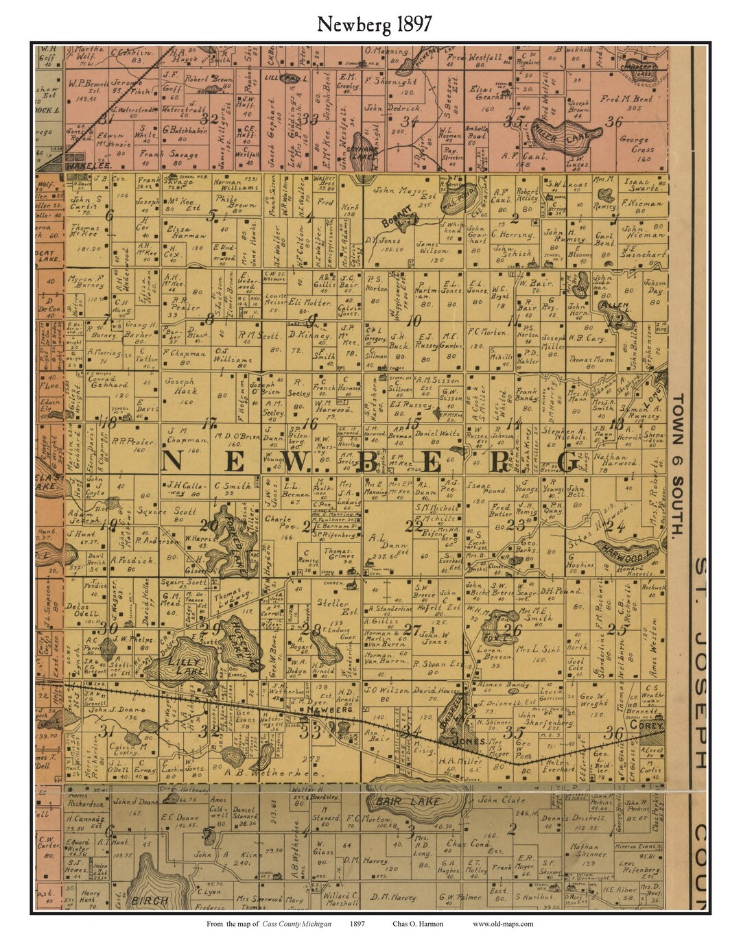 Newberg 1897 Old Town Map With Homeowner Names - Forked Lake ...