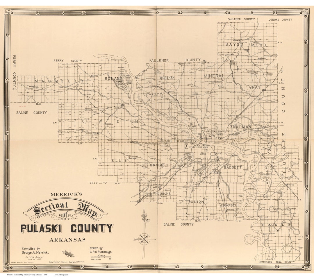 Pulaski County Arkansas 1898 - Old Wall Map With Homeowner and ...