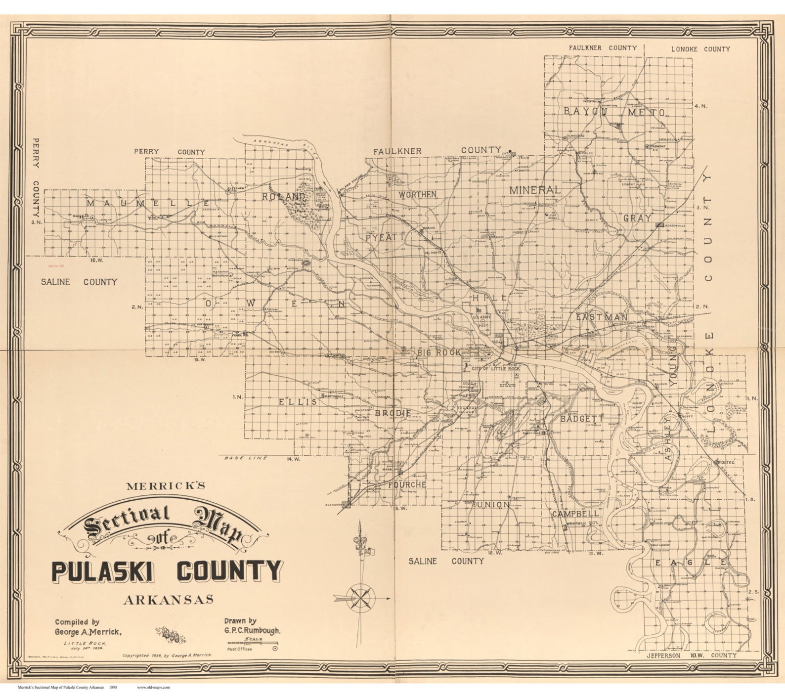 Pulaski County Arkansas 1898 Old Wall Map With Homeowner and - Etsy
