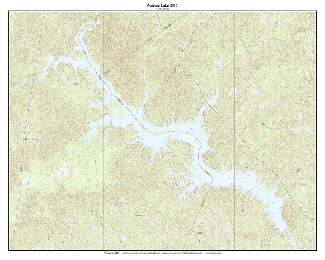 Lake Wateree 2017 Oid Topographic Map USGS Custom Composite Reprint ...