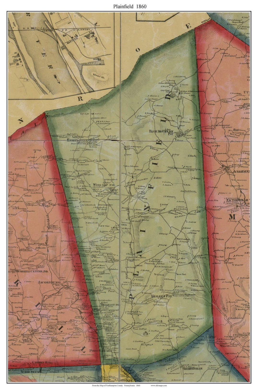Plainfield 1860 Old Town Map With Homeowner Names - Pennsylvania ...