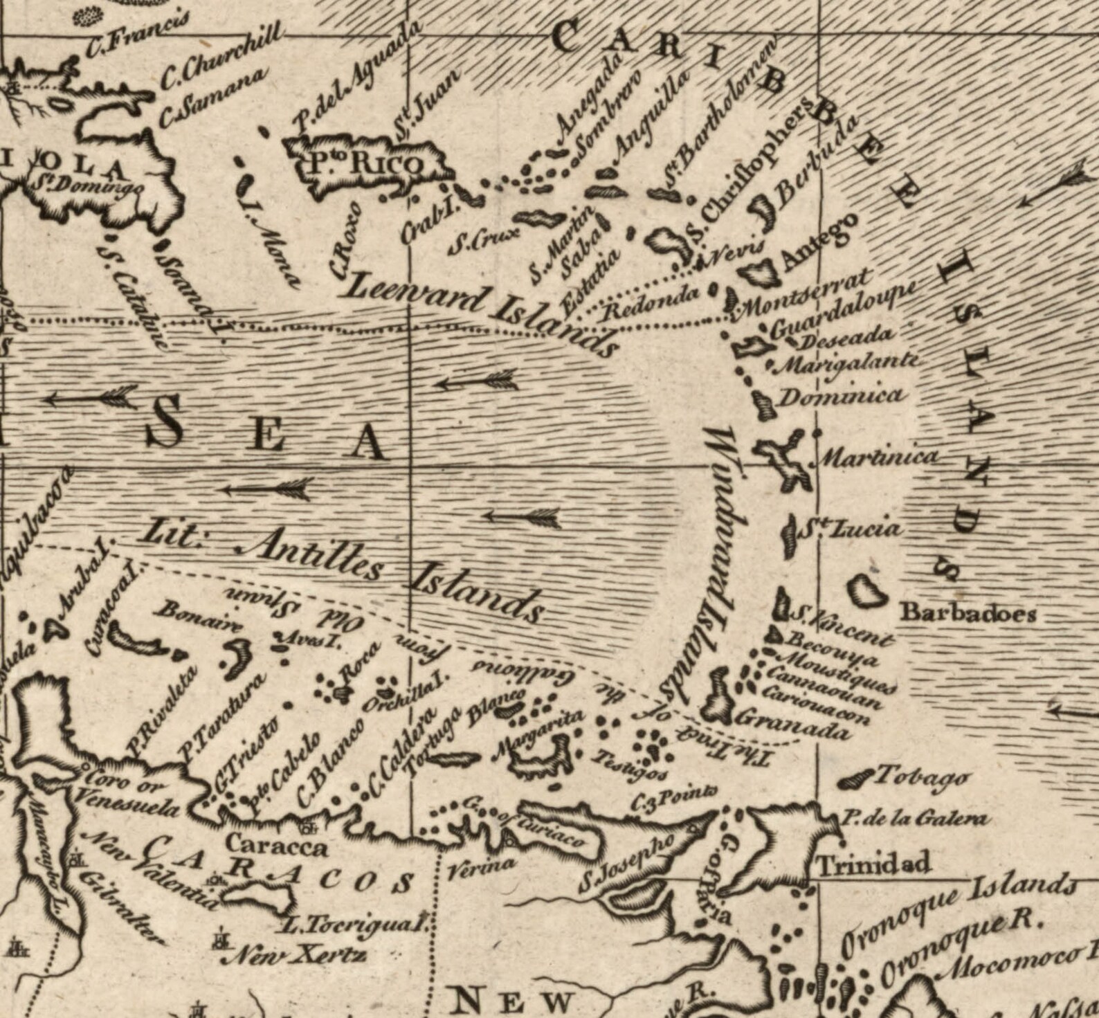 Caribbean 1750 Map by Bowen - Reprint Cuba, Puerto Rico, Florida ...