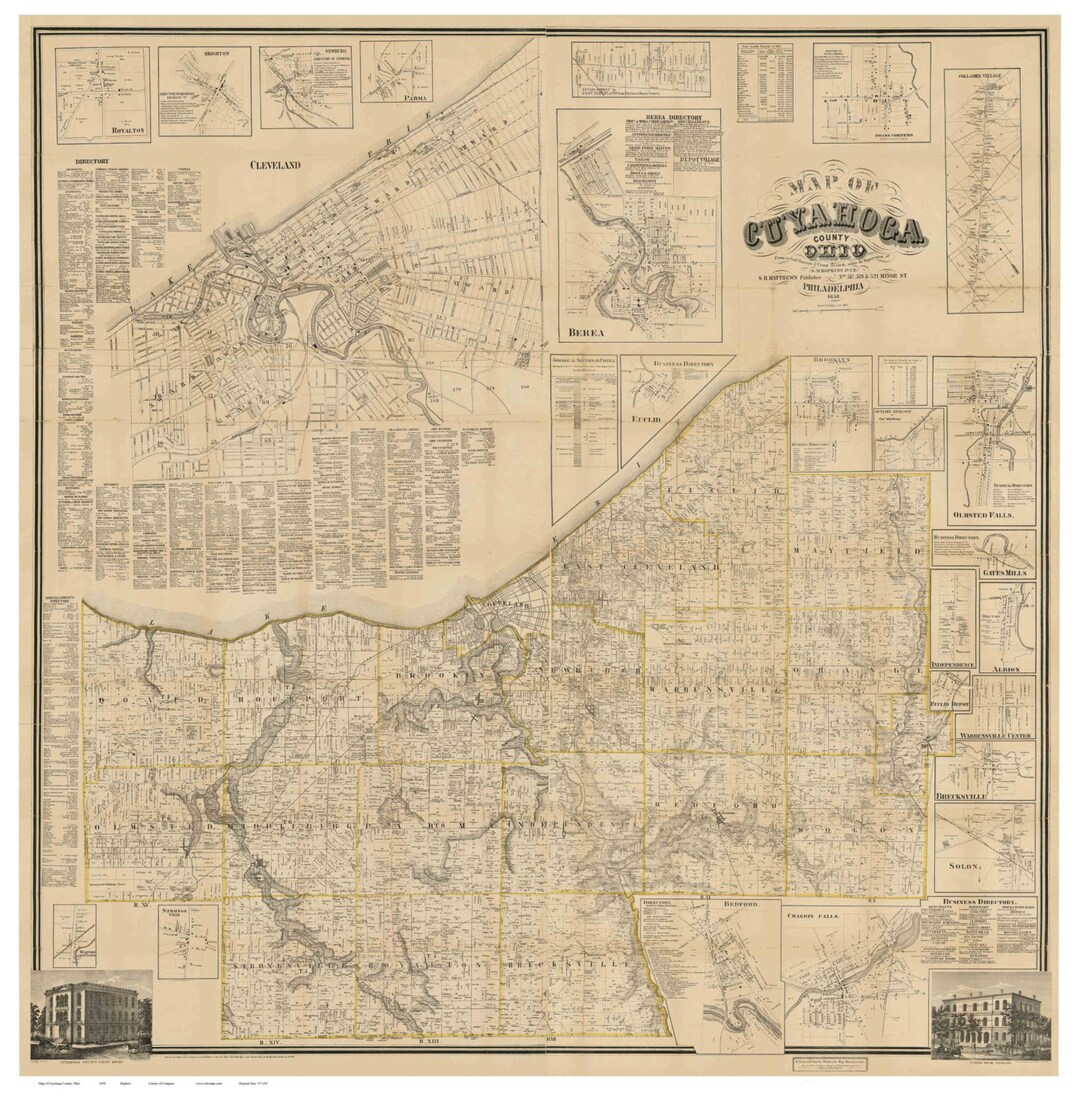Cuyahoga County Ohio 1858 - Old Wall Map Reprint With Homeowner Names - Farm Lines 1858a - Etsy
