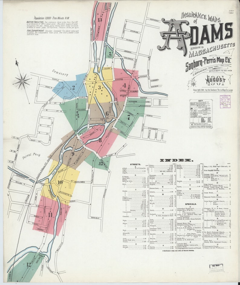 Adams 1901 Old Map Fire Insurance MA Massachusetts - Reprint - Etsy