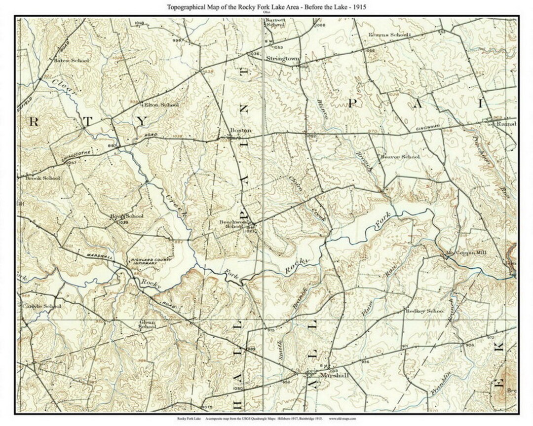 Rocky Fork Lake 1915 Before the Lake Old Topographic Map USGS ...