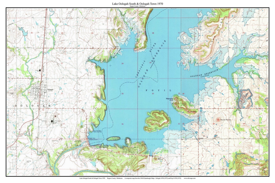 Lake Oologah South 1970 Old Topographic Map USGS Town Custom Composite ...