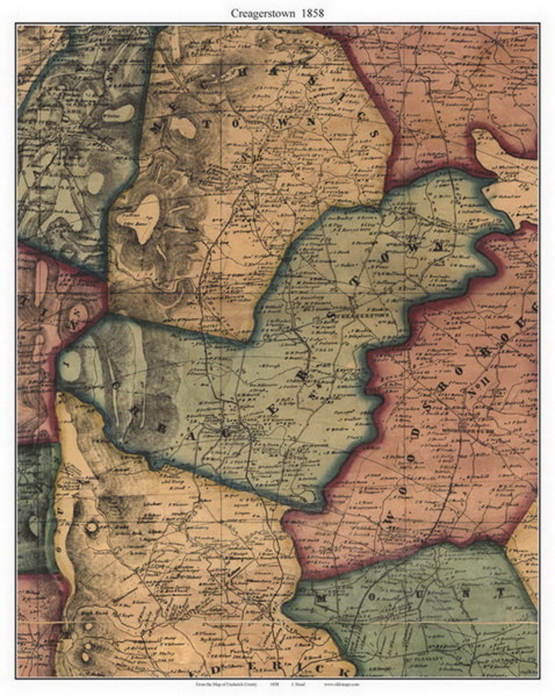 Creagerstown 1858 - Old Town Map With Homeowner Names Maryland ...