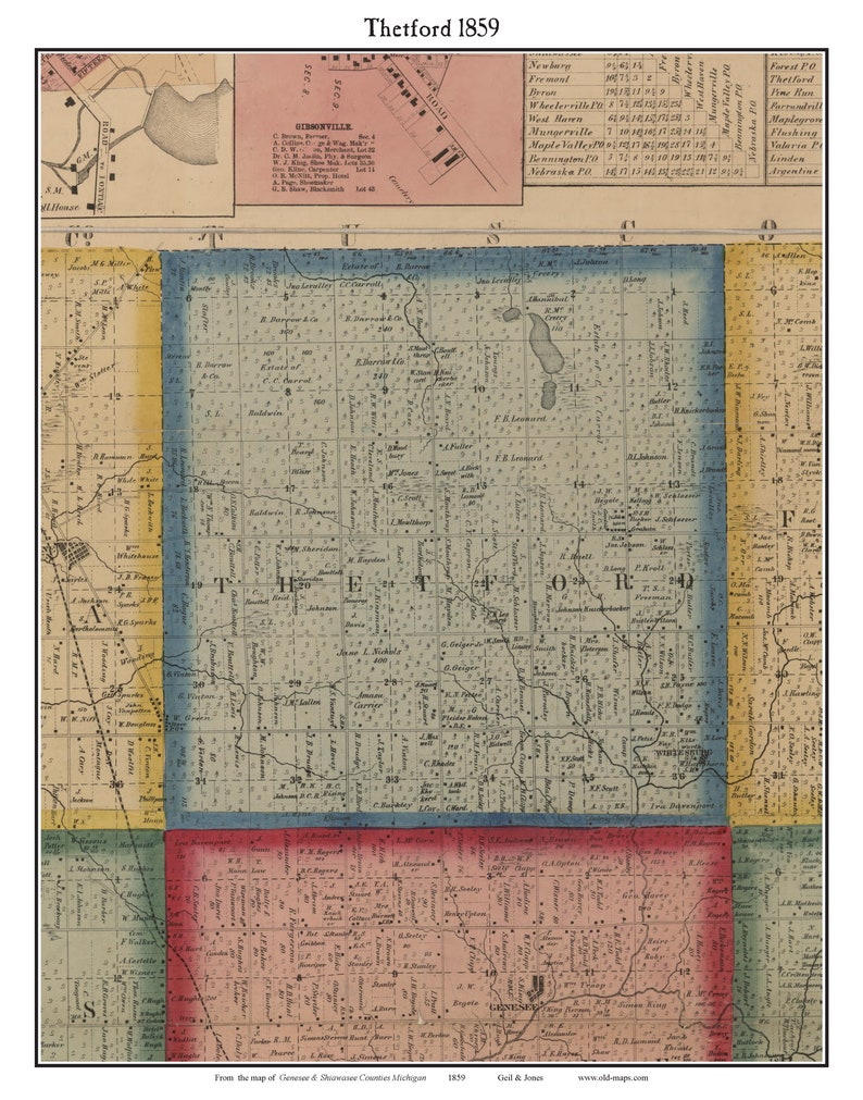 Thetford 1859 Old Town Map With Homeowner Names Whitesburg - Etsy